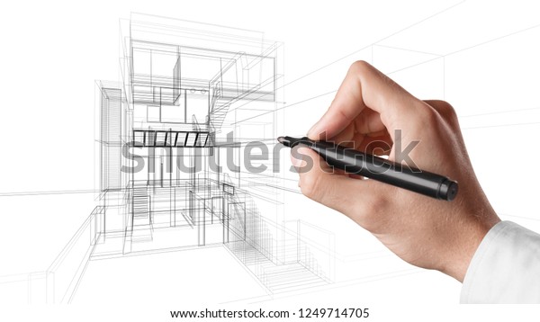 3d Wireframe Building Project Stock Photo (Edit Now) 1249714705