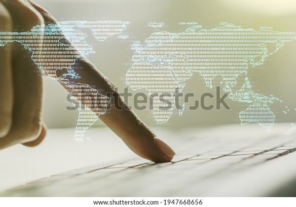 Abstract Creative World Map Hands Typing Stock Photo 1947668656 ...