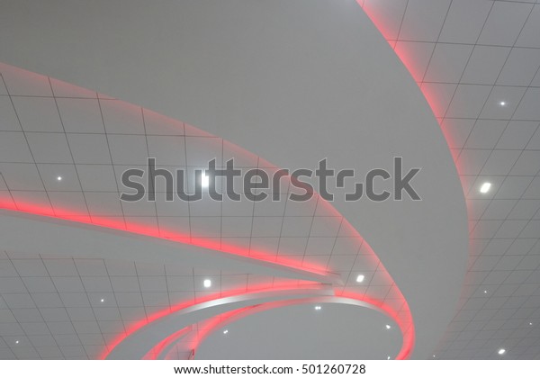 Abstract Interior Reflected Red Light Ceiling Stock Photo 501260728 ...
