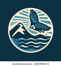 Abstract Logo Ocean Waves Eagle Flying Durch KI generiertes Bild ...