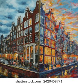 Painting Canals Leiden Style Rembrandt Van AI-generated image ...