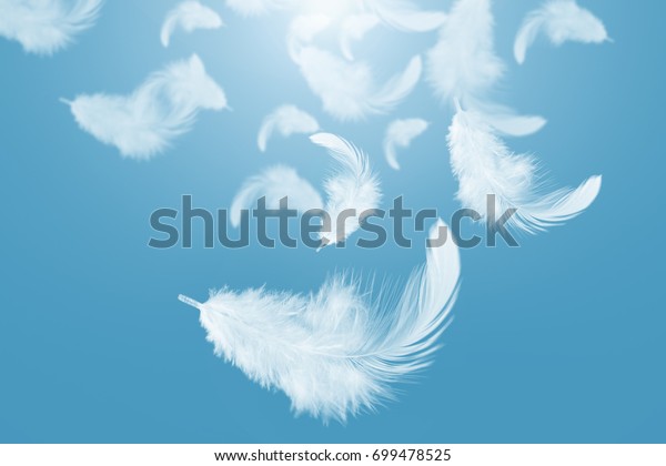 Abstract White Feathers Falling Blue Sky Stock Photo 699478525 ...