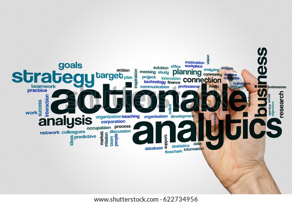 Actionable Analytics Word Cloud On Grey Stock Photo (Edit Now) 622734956