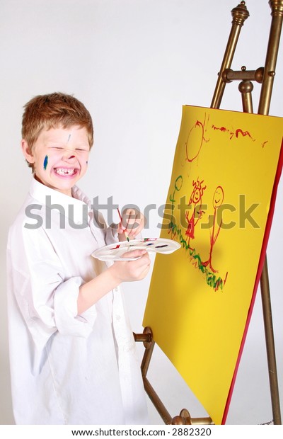 Adorable Child Making Mess While Painting Stock Photo 2882320 ...