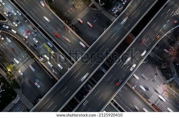 Aerial Top Down Multilevel Elevated Road Stock Photo 2125920410 ...