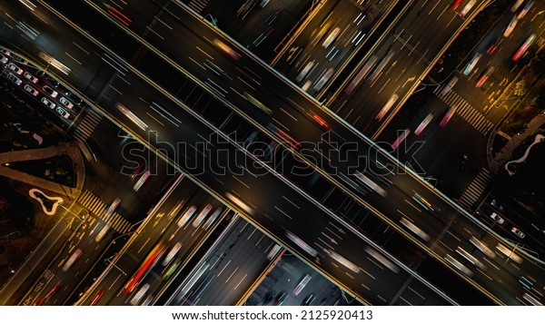 Aerial Top Down Multilevel Elevated Road Stock Photo 2125920413 ...