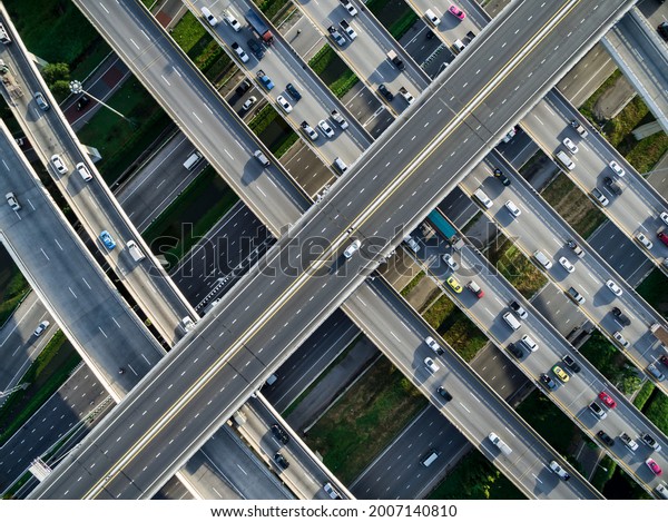 Aerial Top View Road Intersection Complex Stock Photo 2007140810 ...