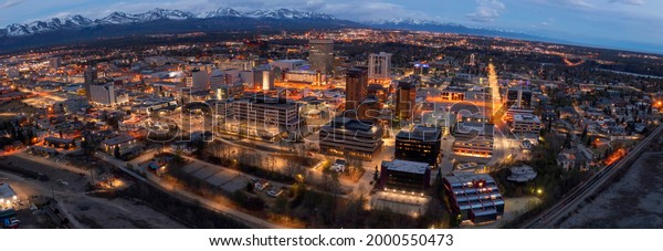 Aerial View Anchorage Alaska Skyline Dusk Stock Photo (Edit Now) 2000550473 Aerial View Anchorage Alaska Skyline Dusk Stock Photo (Edit Now) 2000550473