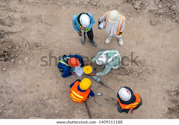 Aerial View Group Construction Worker Construction Stock Photo (Edit ...