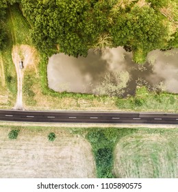 Aerial View Small Pond Parallel Country Stock Photo 1105890575 ...