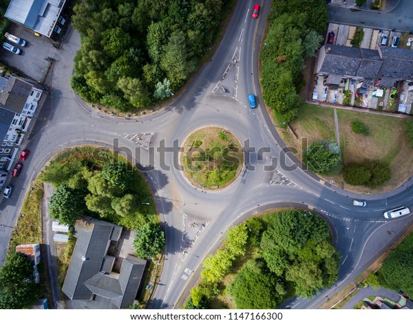 Aerial View Uk Roundabout Roads Small Stock Photo 1147166300 | Shutterstock