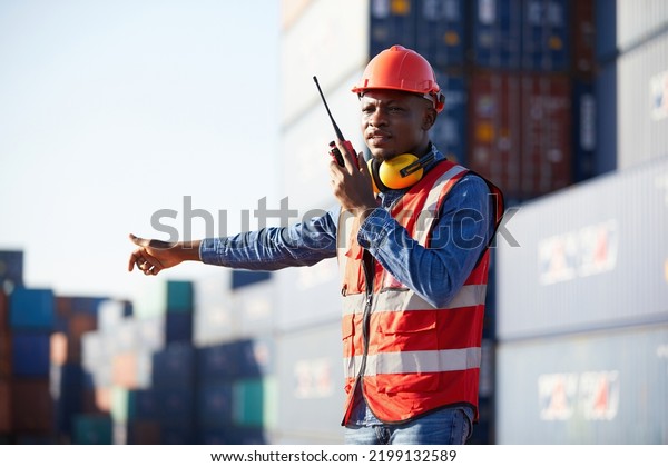 African Factory Worker Engineer Using Walkie Stock Photo 2199132589 ...