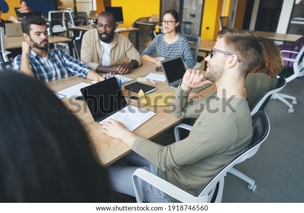 Ambitious Youth Cooperating While Working On Stock Photo 1918746560 ...