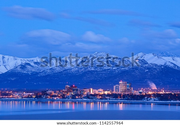 Anchorage Alaska Skyline Winter Dusk Chugach Stock Photo (Edit Now ... Anchorage Alaska Skyline Winter Dusk Chugach Stock Photo (Edit Now ...