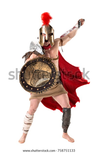 Ancient Warrior Gladiator Posing Over White Stock Photo 758751133 ...