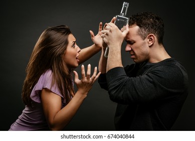Angry Aggressive Drunk Husband Physically Abusing Stock Photo 674040844 ...