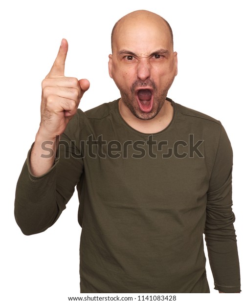 Angry Man Shouting You Grumpy Bald Stock Photo 1141083428 | Shutterstock