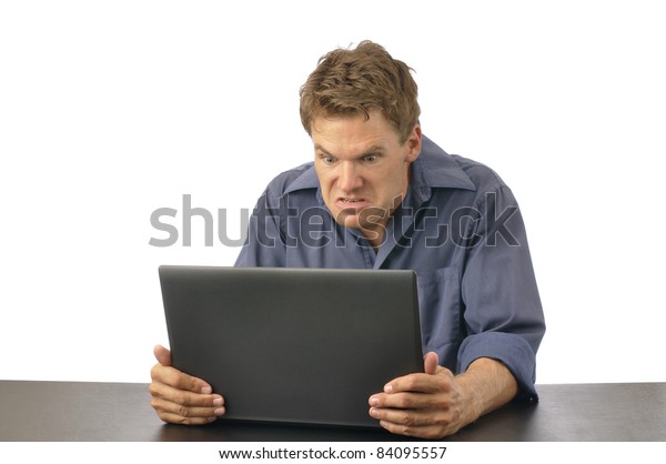 Angry Man Strangles Laptop Computer On Stock Photo (Edit Now) 84095557