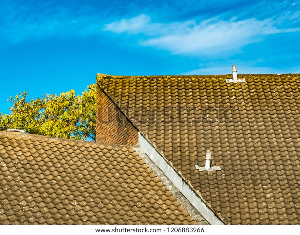 Angular Tiled Sloping Roofs Blue Sky Stock Photo 1206883966 | Shutterstock