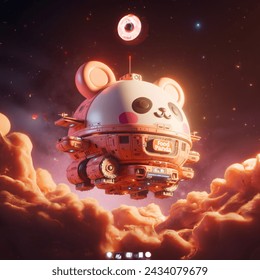 飛行在宇宙裡的一艘foodpanda外觀桃紅色巨大的星際飛船電影感 AI-generated image 2434091241 ...
