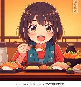 Anime Artistic Image Character Eats Sushi AI-generated image 2520933539 ...