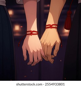 Anime Holding Hands Red String Fate AI-generated image 2554933097 ...