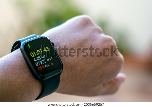 Anonymous Man Using A Digital Smartwatch During Workout. Closeup View ...