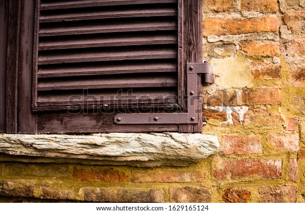 Antique Shutter Over Window Stone Sill Stock Photo 1629165124 ...
