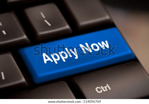 Apply Now Computer Key Blue Work Stock Photo (Edit Now) 114096769