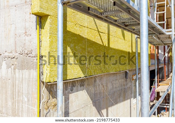 Applying Thermal Isolation Stone Wool On Stock Photo 2198775433 ...