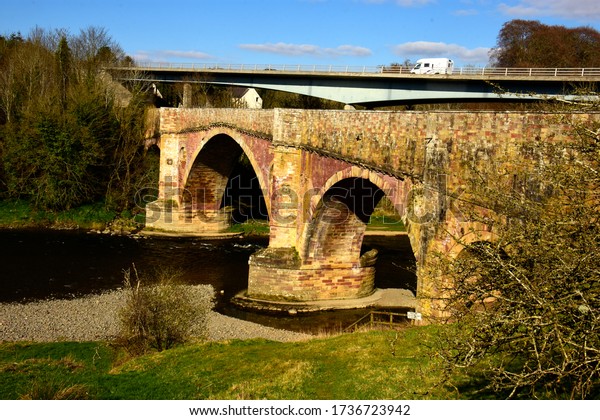 Arched Stone Road Bridge Spanning River Stock Photo 1736723942 ...