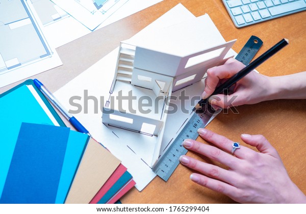 Architect Creates House Plan Hands Architect Stock Photo 1765299404 ...