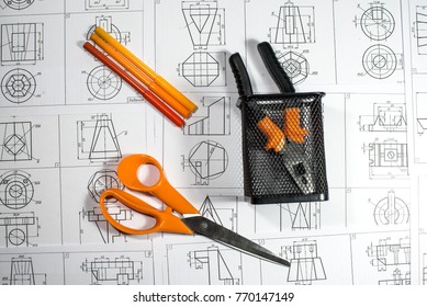 Architect Drawing Blueprintsarchitectural Project Progress These Stock ...