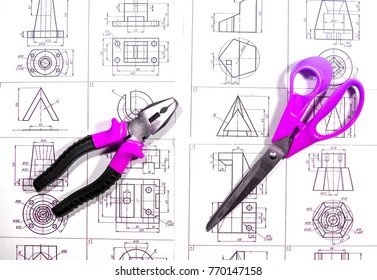Architect Drawing Blueprintsarchitectural Project Progress These Stock ...