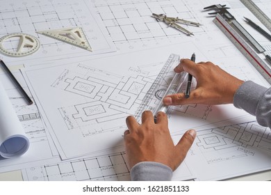 Architect Engineer Contractor Design Working Drawing Stock Photo ...