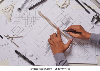 Architect Engineer Contractor Design Working Drawing Stock Photo ...