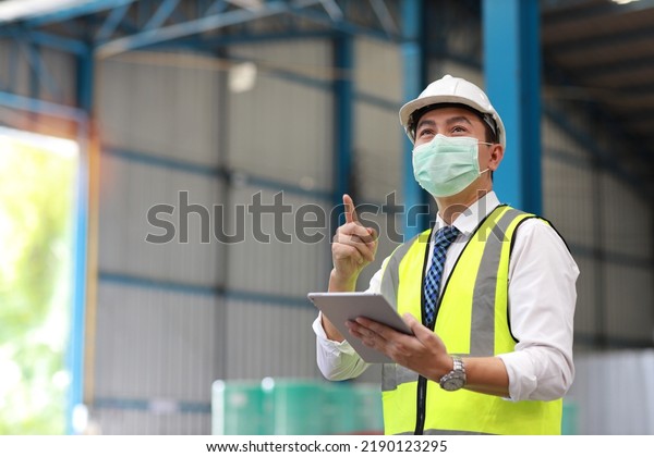 Architect Engineering Man Worker Standing Pointing Stock Photo ...