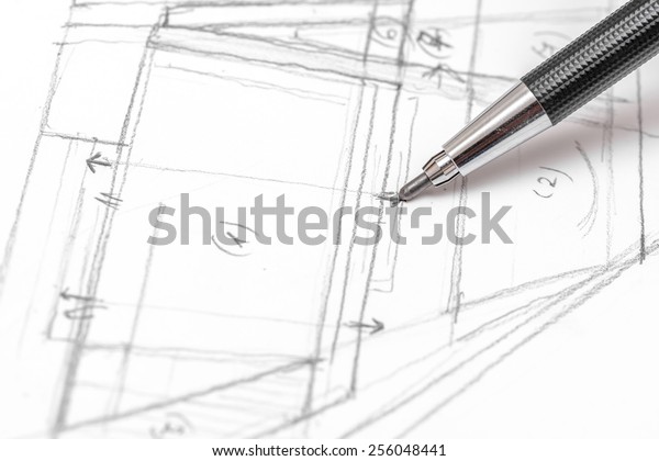 Architect Hand Drawing House Plan Sketch Stock Photo 256048441 ...
