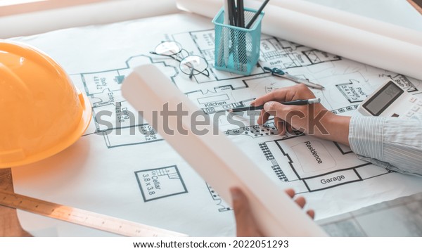 Architectural Building Design Construction Plans Blueprints Stock Photo ...