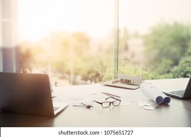Architectural Desk Engineer Table Construction Site Stock Photo (Edit ...