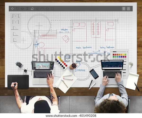 Architecture Plan Blueprint Layout Work Concept Stock Photo 401490208 ...