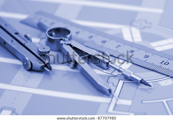 Architecture Plan Interior Work Tools Ruler Stock Photo 87707980 ...