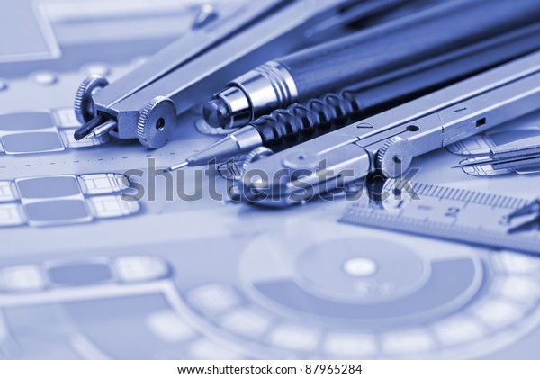 Architecture Plan Interior Work Tools Ruler Stock Photo 87965284 ...