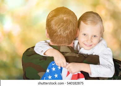 Soldier Father Hugging His Son Holding Stock Photo 443895511 | Shutterstock