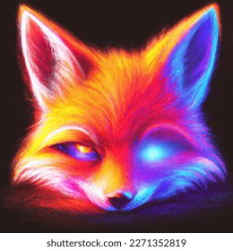 Portrait Fox Neon Hair On Black AI-generated image 2422463825 ...