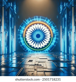 Ashok Chakra Form Sci Fi Blue AI-generated image 2501742337 | Shutterstock