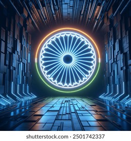 Ashok Chakra Form Sci Fi Blue AI-generated image 2501746691 | Shutterstock