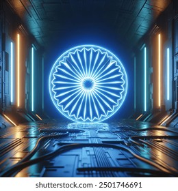 Ashok Chakra Form Sci Fi Blue AI-generated image 2501742337 | Shutterstock