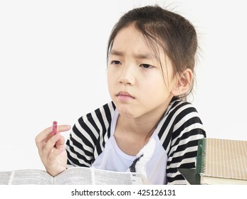 Asian Kid Thinking While Reading Book Stock Photo 425126131 | Shutterstock