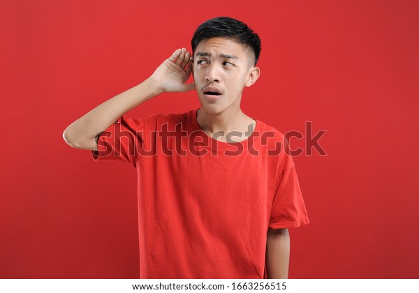 Asian Man Hand Over Ear Listening Stock Photo 1663256515 | Shutterstock